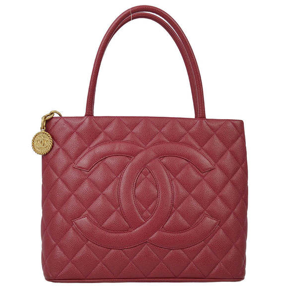 CHANEL | Bags | Chanel 200200 Red Caviar Medallion Tote Handbag 110019 ...